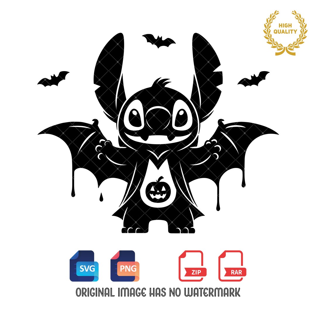Bat Stitch Halloween SVG PNG: Silhouette Digital Download - Etsy