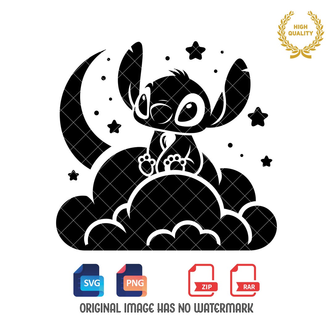 Stitch Good Night Silhouette: Moon & Stars SVG, PNG (digital Download ...