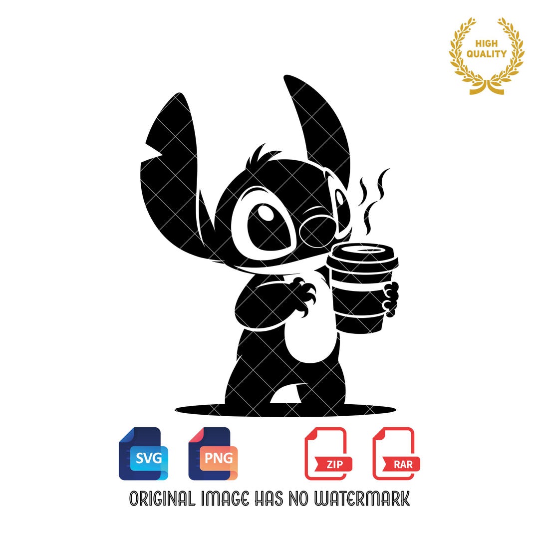 Stitch Drinking Coffee Svg, Stitch Silhouette, Stitch Clipart, Stitch ...