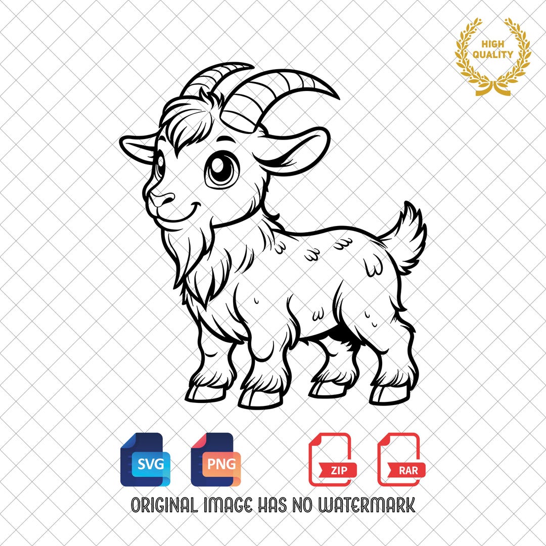 Goat Outline SVG: Farm Animal Clipart, Coloring Page (digital Download ...