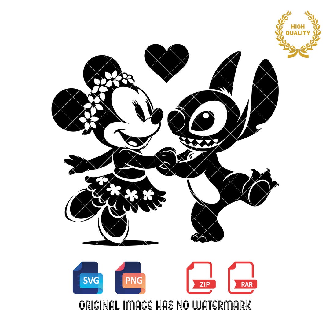 Stitch and Minnie Mouse Svg, Stitch Clipart, Stitch Silhouette, Minnie ...