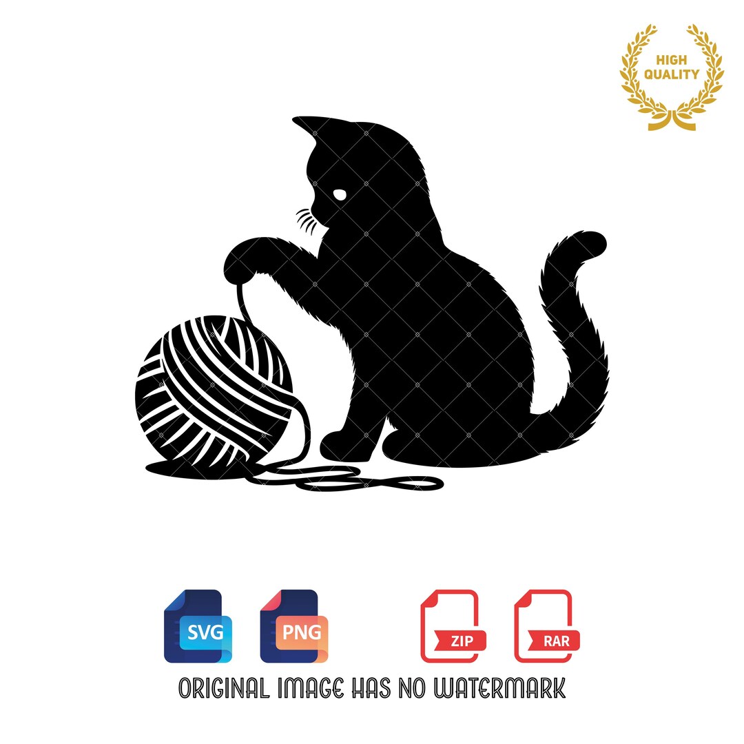 Cat and Yarn SVG: Black Cat Silhouette (digital Download) - Etsy