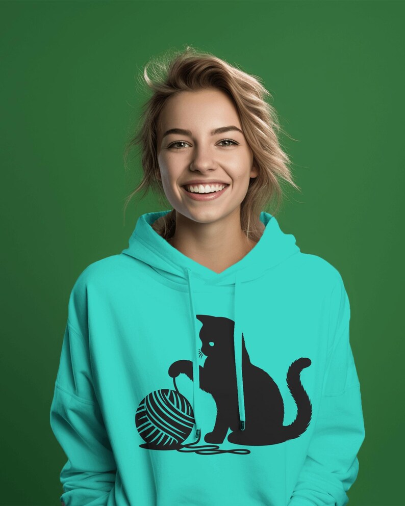 Cat Svg, Cat and Ball of Yarn, Cat Png, Black Cat Svg, Cat Silhouette ...