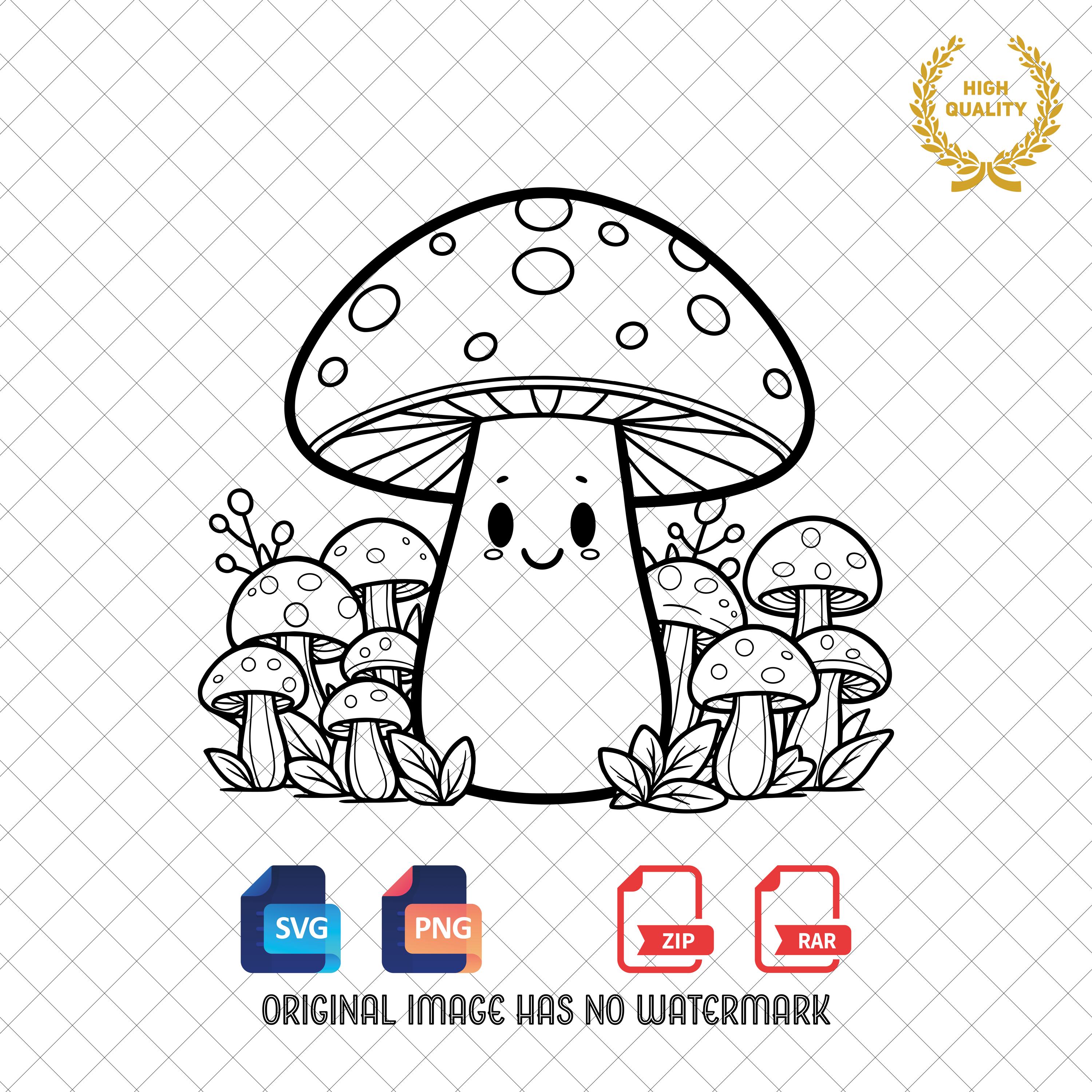 Mushroom Outline SVG: Coloring Page, Clipart (digital Download) - Etsy