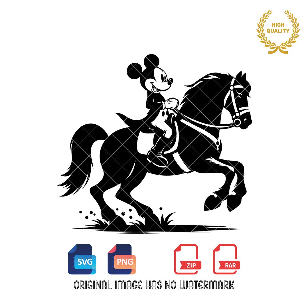 Mickey Riding a Horse Svg and Png, Mickey Silhouette, Mickey Mouse ...