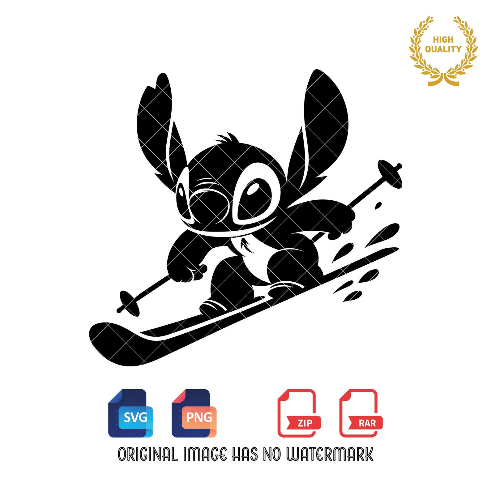 Stitch Skiing SVG PNG: Silhouette Clipart (digital Download) - Etsy