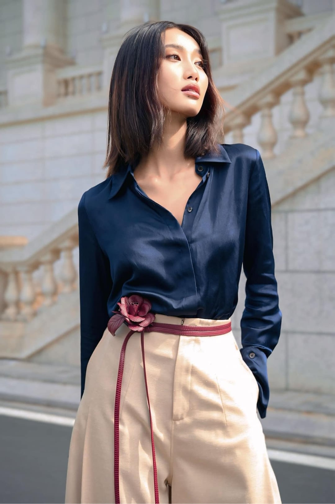 Women Silk Shirt Long Sleeves Basic Silk Top Satin Shirt Casual Office ...