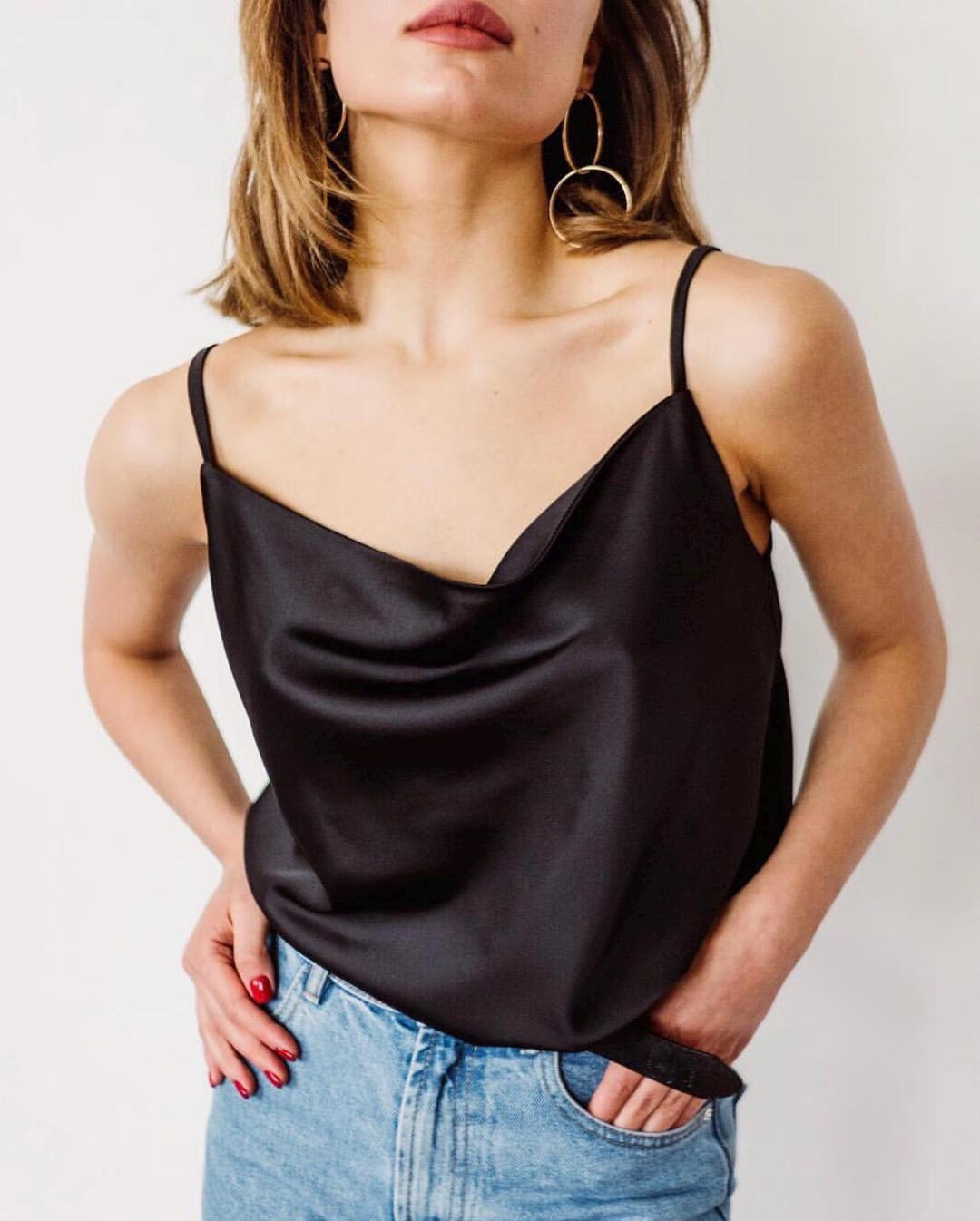 Simple Silk Cowl Neck Top for Women Camisole Top Casual Blouse Summer ...