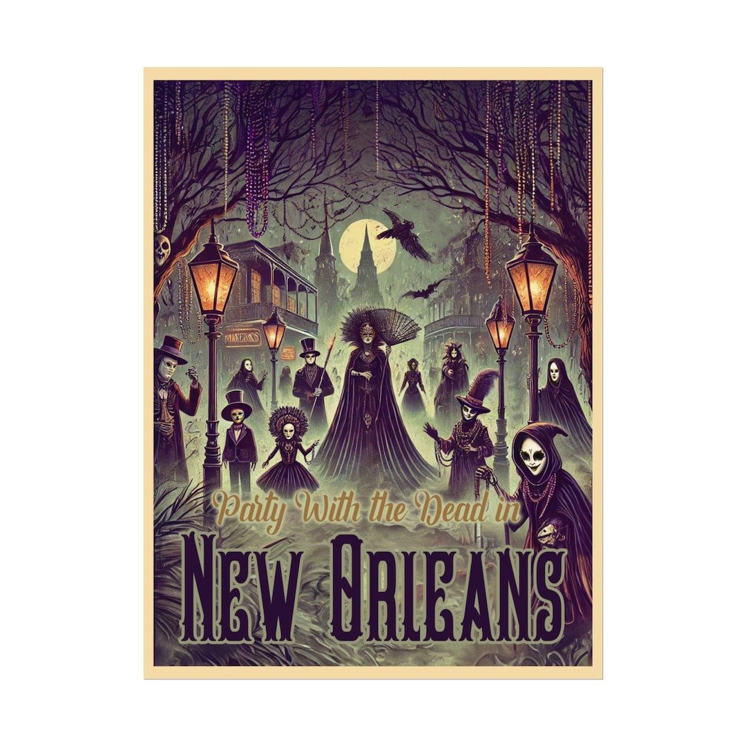 New Orleans Halloween Poster: Voodoo Nights, Spooky Travel Art - Etsy