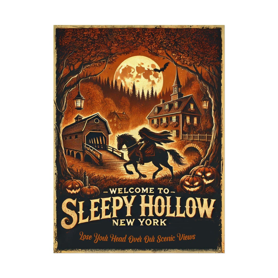 Headless Horseman Halloween Poster: Vintage Sleepy Hollow Travel Art - Etsy