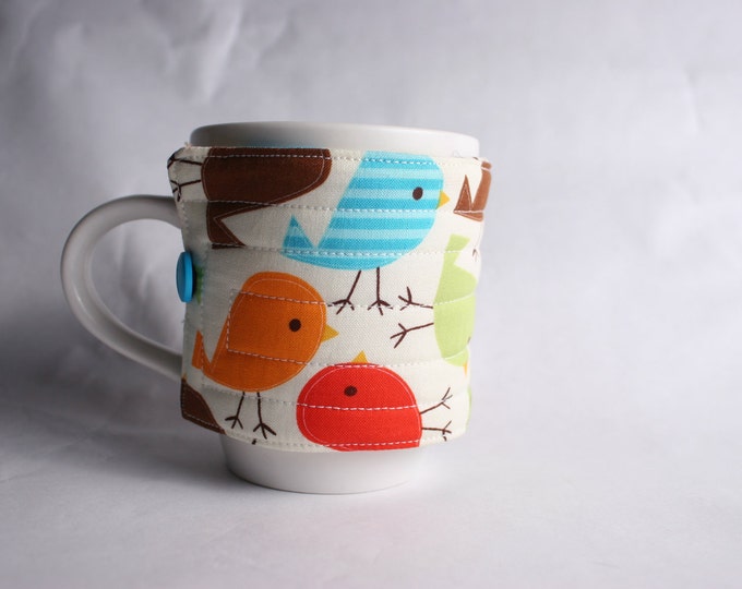 Coffee Cup Cozy Birds Fabric Java Jacket Mug Cozy Reuseable - Etsy