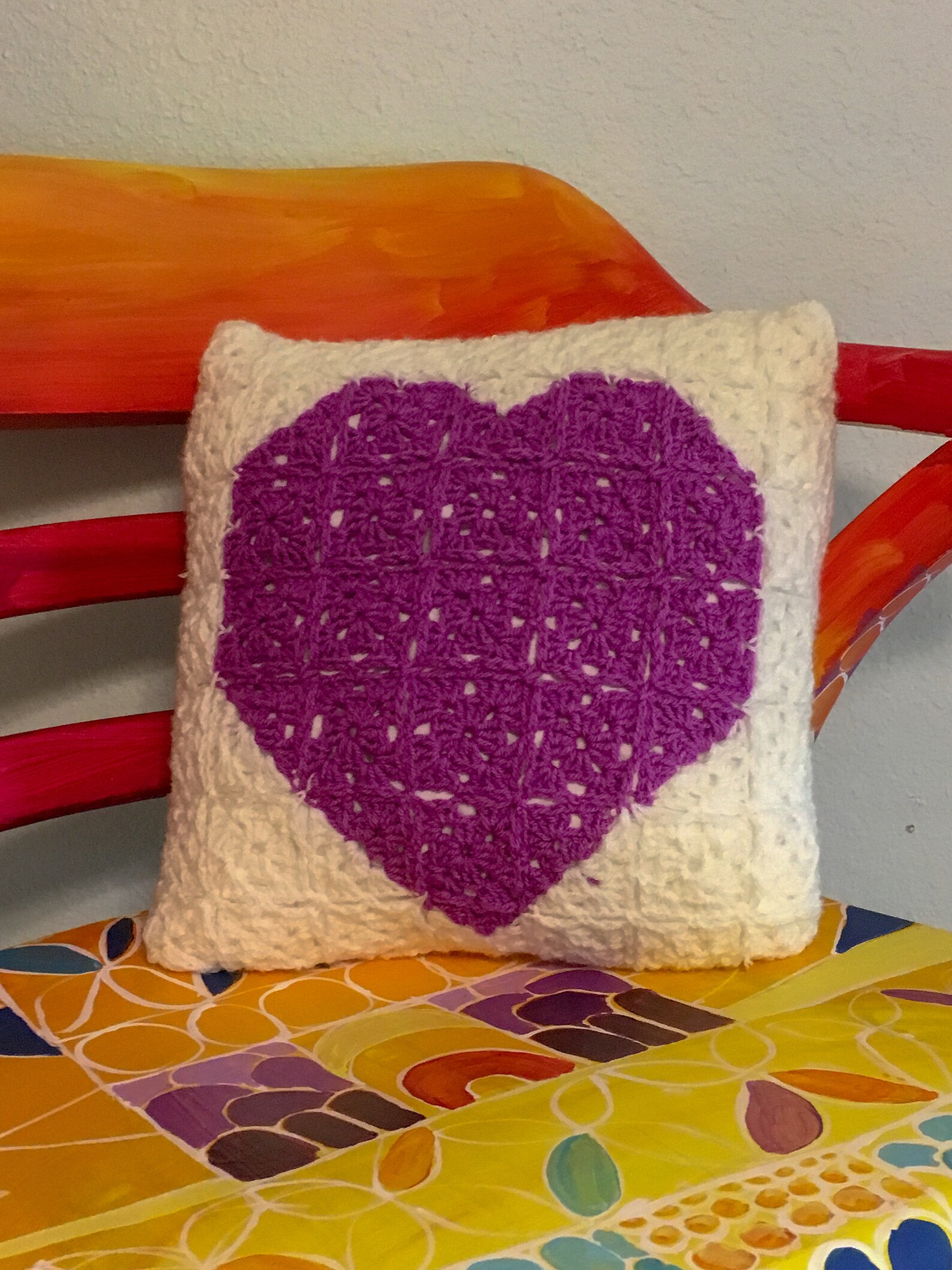 Crochet Patchwork Heart Pillow Cover Granny Square Heart - Etsy
