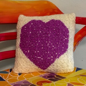 Crochet Patchwork Heart Pillow Cover, Granny Square Heart Pillow - Etsy