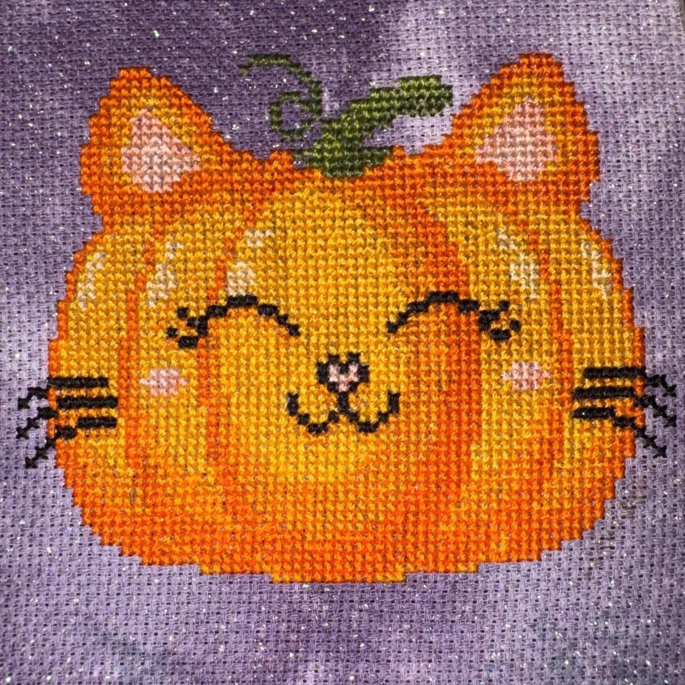 Pumpkin Cat Cross Stitch Pattern: Halloween Autumn Design (PDF Download ...