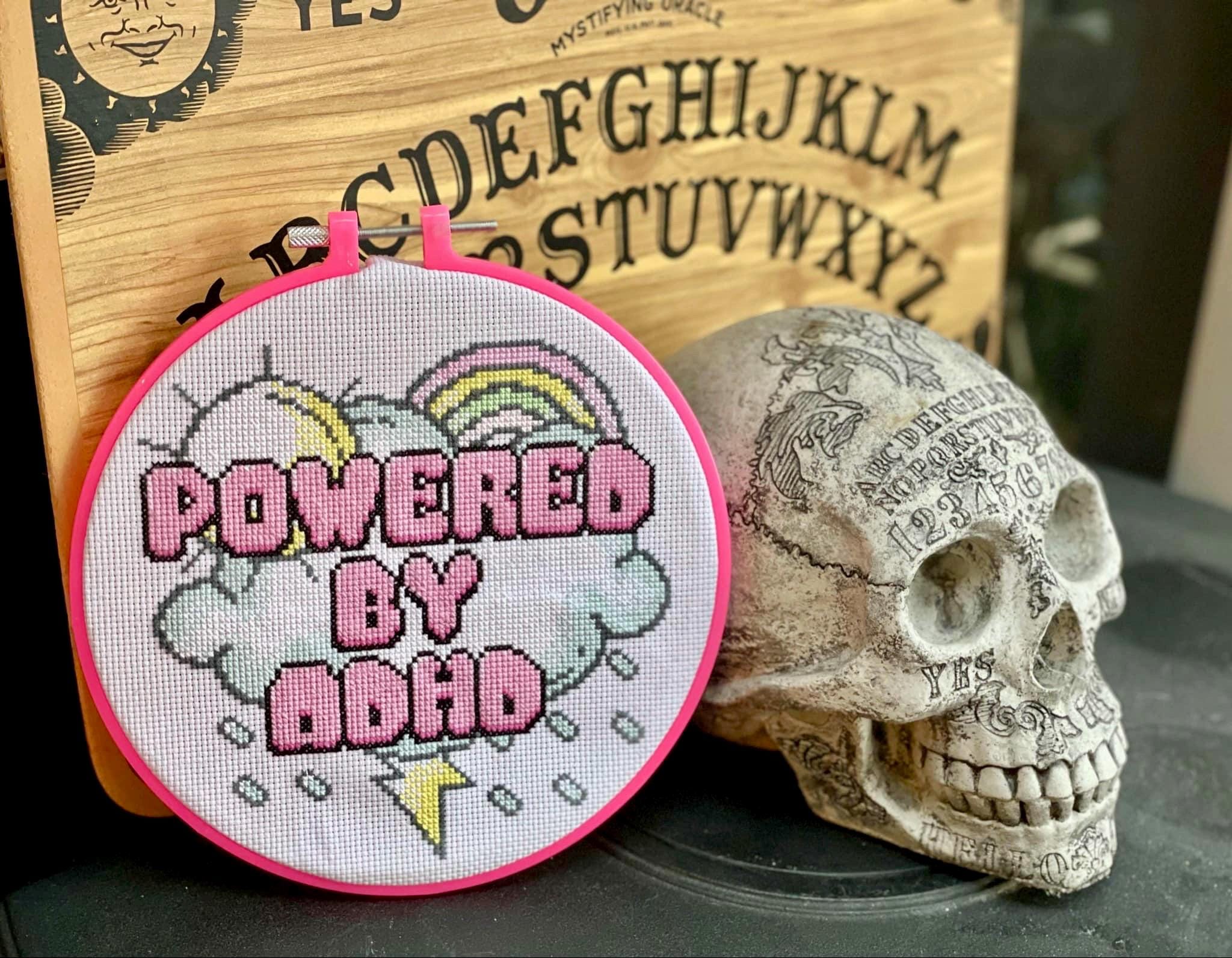 Powered by ADHD Cross Stitch Pattern, Neurodiversity (instantly ...