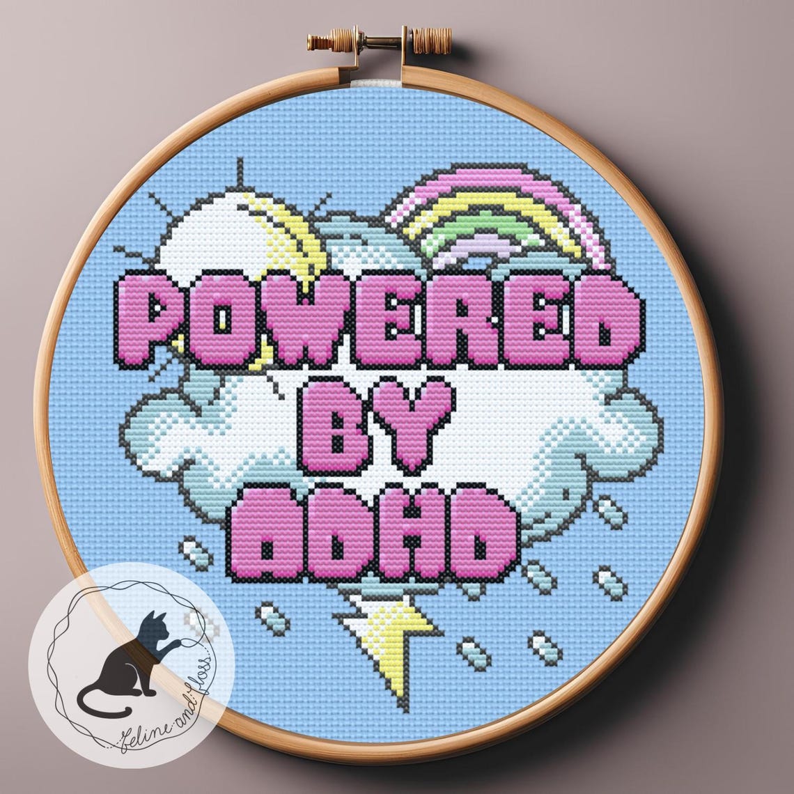 Powered by ADHD Cross Stitch Pattern, Neurodiversity (PDF Pattern) - Etsy
