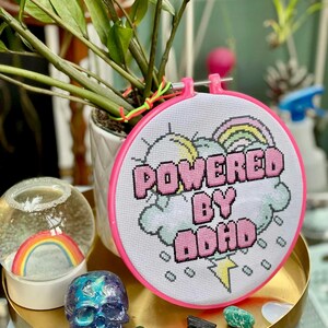 Powered by ADHD Cross Stitch Pattern, Neurodiversity (instantly ...