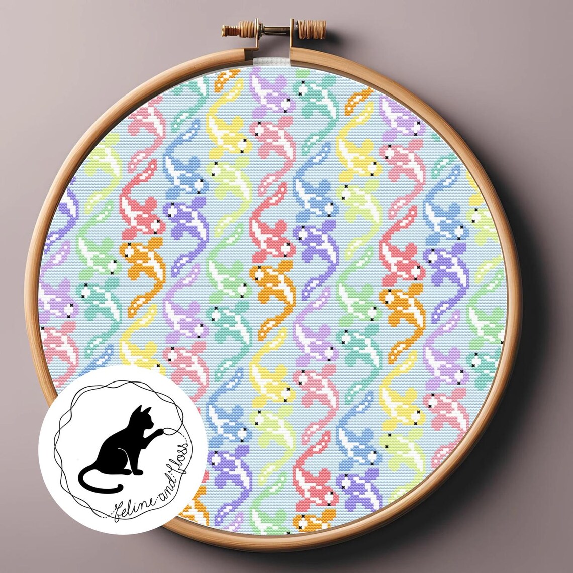 Koi Carp Fish Repeating Pattern Pastel Rainbow Cross Stitch Pattern ...