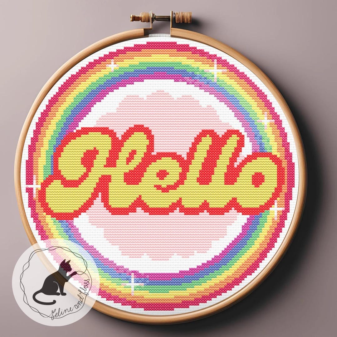 Rainbow ‘hello’ Cross Stitch Pattern, Welcome Cross Stitch, Instant ...