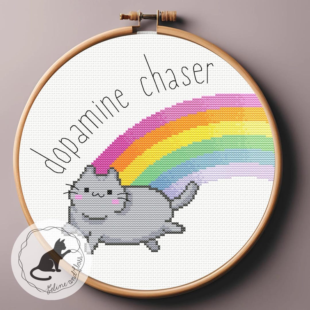 Dopamine Chaser ADHD Cat and Rainbow Cross Stitch Pattern (PDF Pattern ...