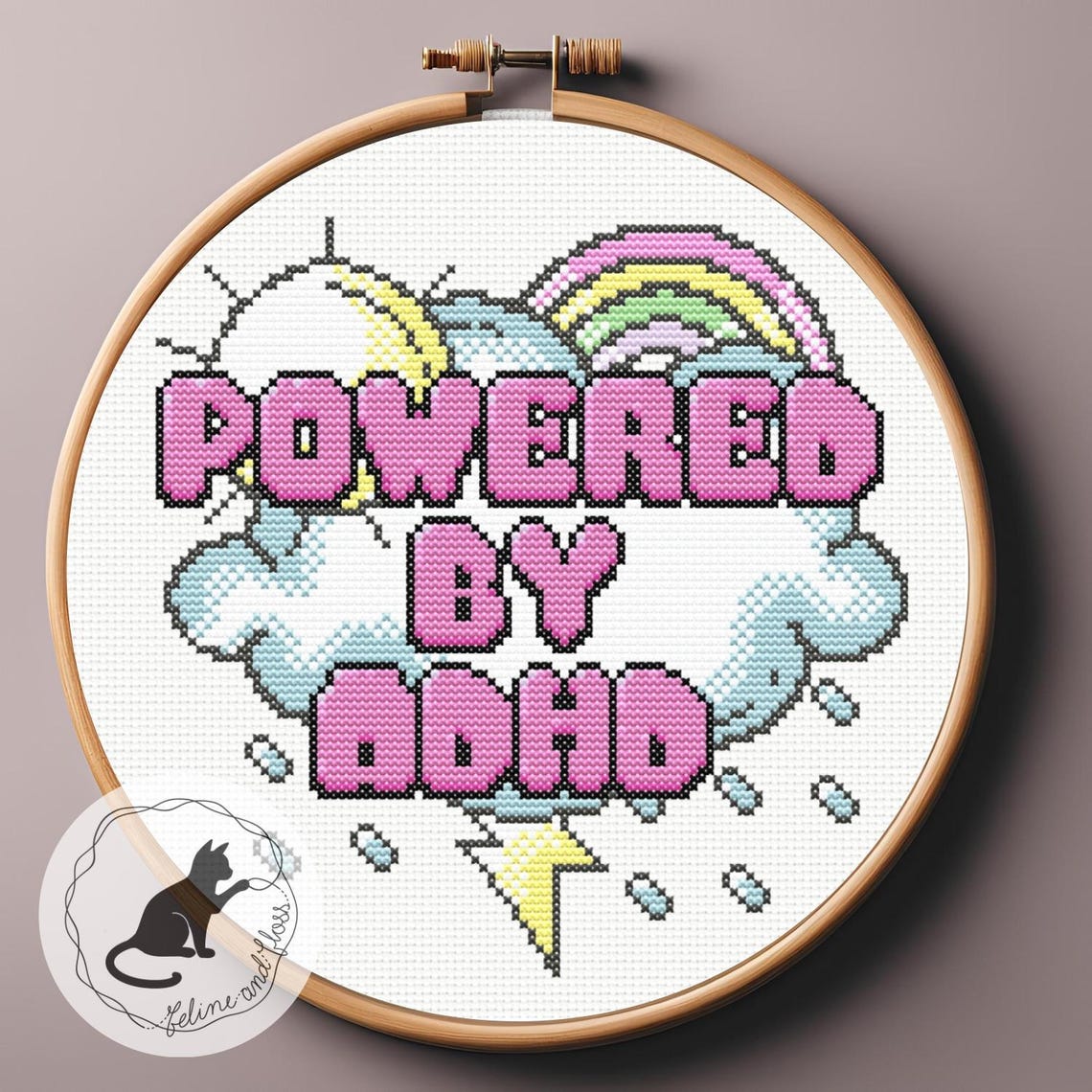 Powered by ADHD Cross Stitch Pattern, Neurodiversity (PDF Pattern) - Etsy