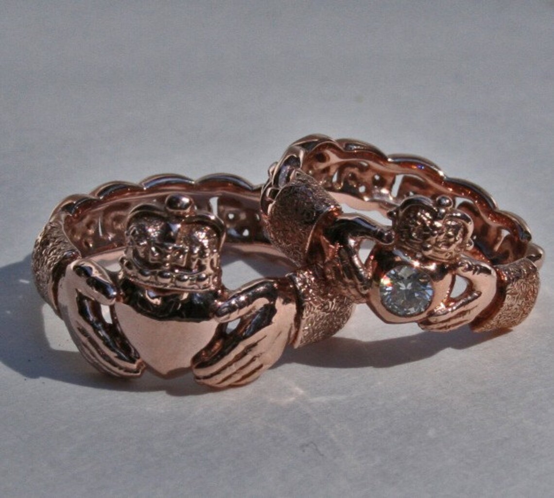 Claddagh Ring With Celtic Knotwork Band in 14k Rose Gold Size - Etsy