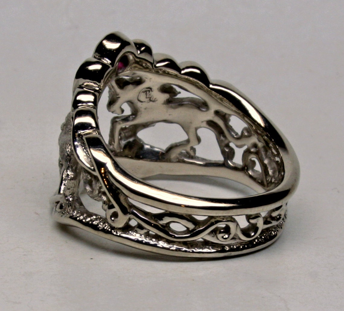 Double Unicorn Ring in White 14k Palladium Gold With Natural Rubies ...