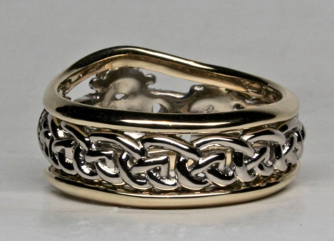 Claddagh Ring With Celtic Knot Work Band and Borders in 14k White ...