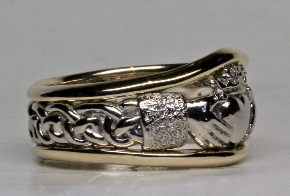 Claddagh Ring With Celtic Knot Work Band and Borders in 14k White ...