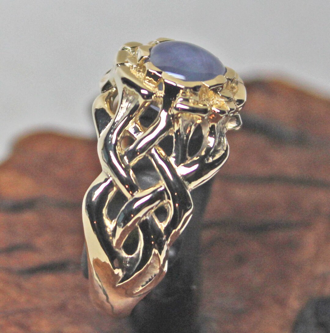 Celtic Fire Ring With Natural Blue Star Sapphire in 14K Yellow Gold ...