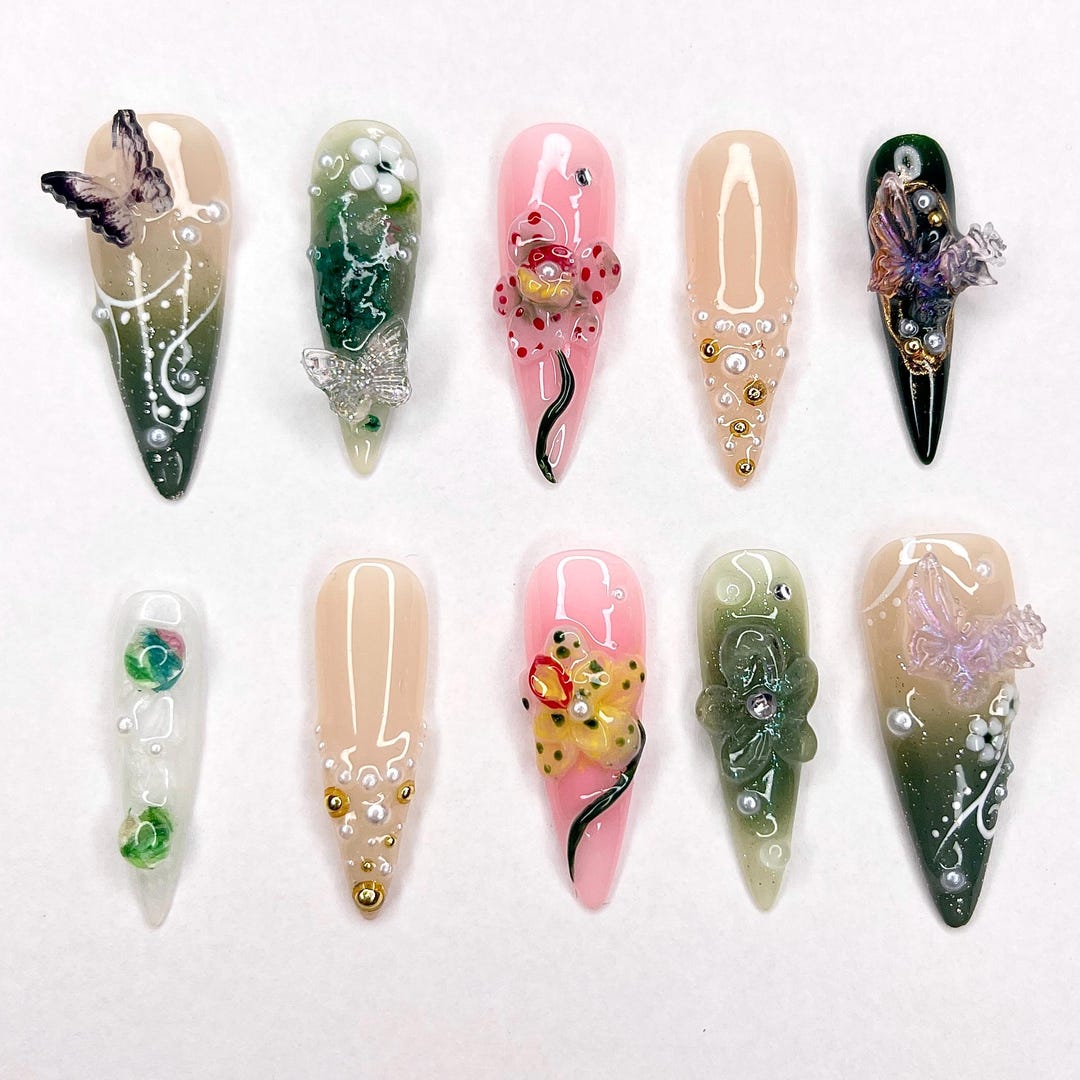 Enchanted Garden 3D Press-on Nails Set |NL81 - Etsy