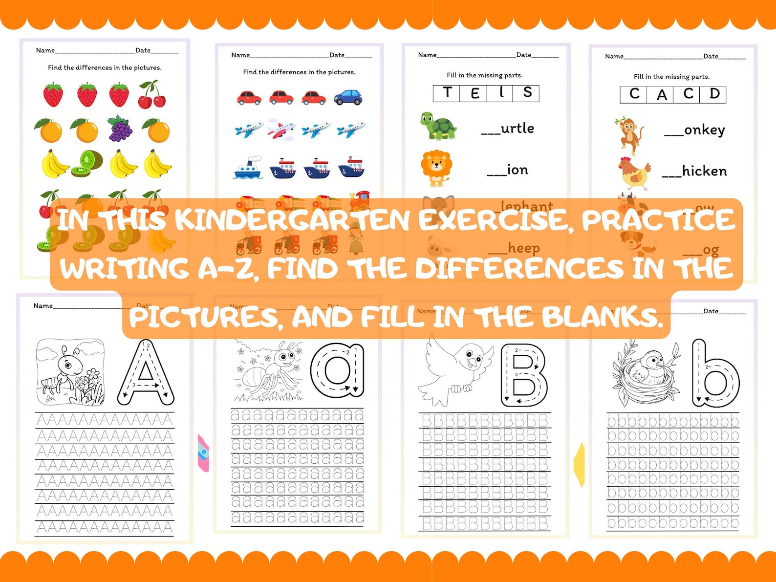 Practice Writing A-Z, Find the Differences in the Pictures. - Etsy