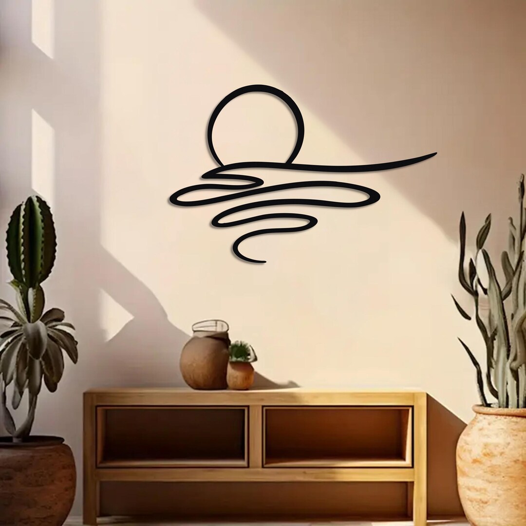 Sunrise Metal Wall Art, Sun and Wave Wall Decor, Abstract Sunset Home ...