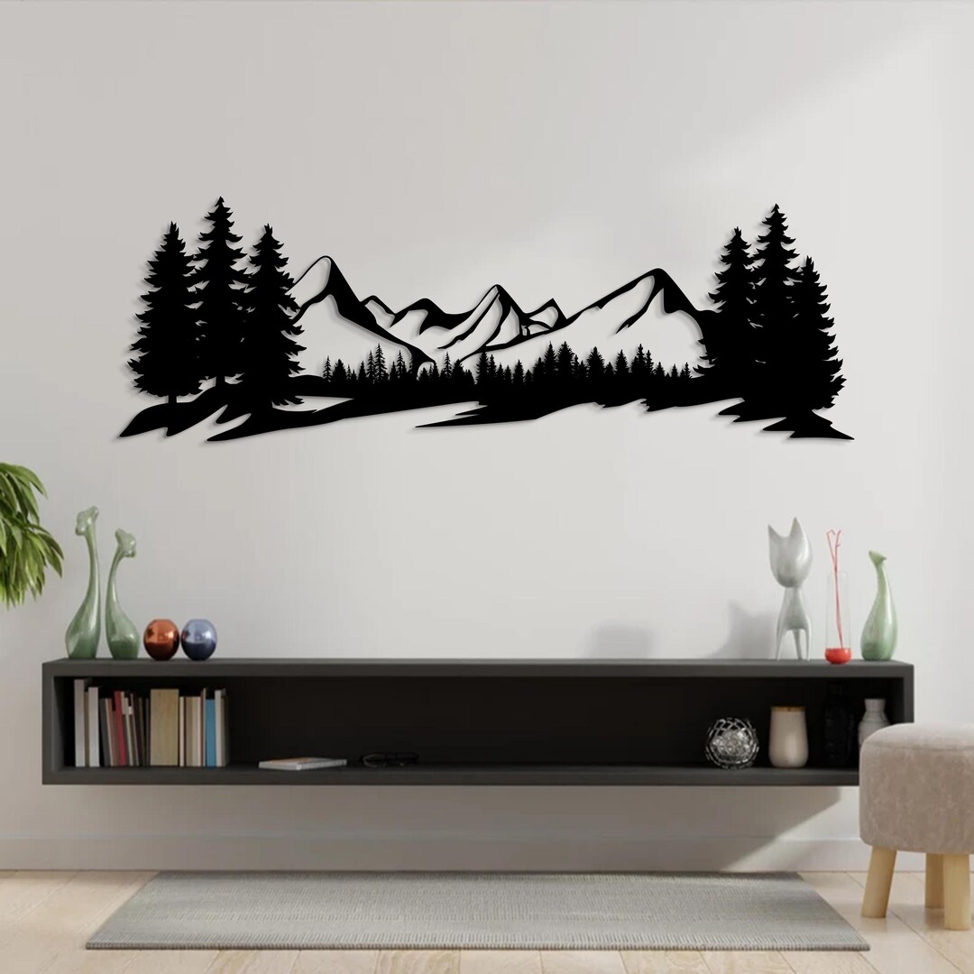 Mountain and Forest Metal Wall Decor, Evergreen Trees, Forest Wall Art ...