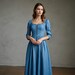 Classic Blue Denim-inspired Medieval Dress for Women | Long Sleeve ...