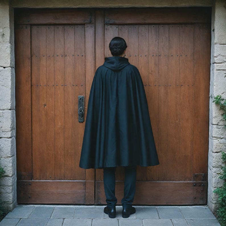 Medieval Monk Priest Costume Black Hooded Cloak Historical Renaissance ...