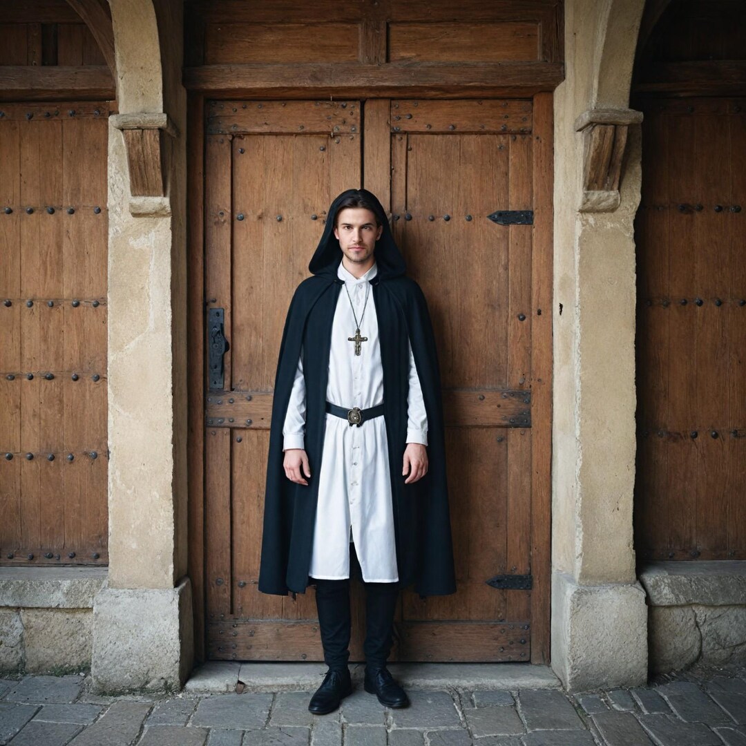 Medieval Monk Priest Costume Black Hooded Cloak Historical Renaissance ...