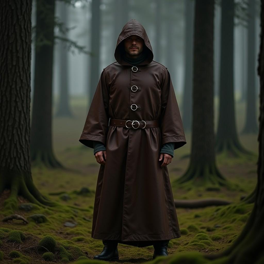 Dark Brown Hooded Leather Cloak | Medieval Full-length Robe for Him ...