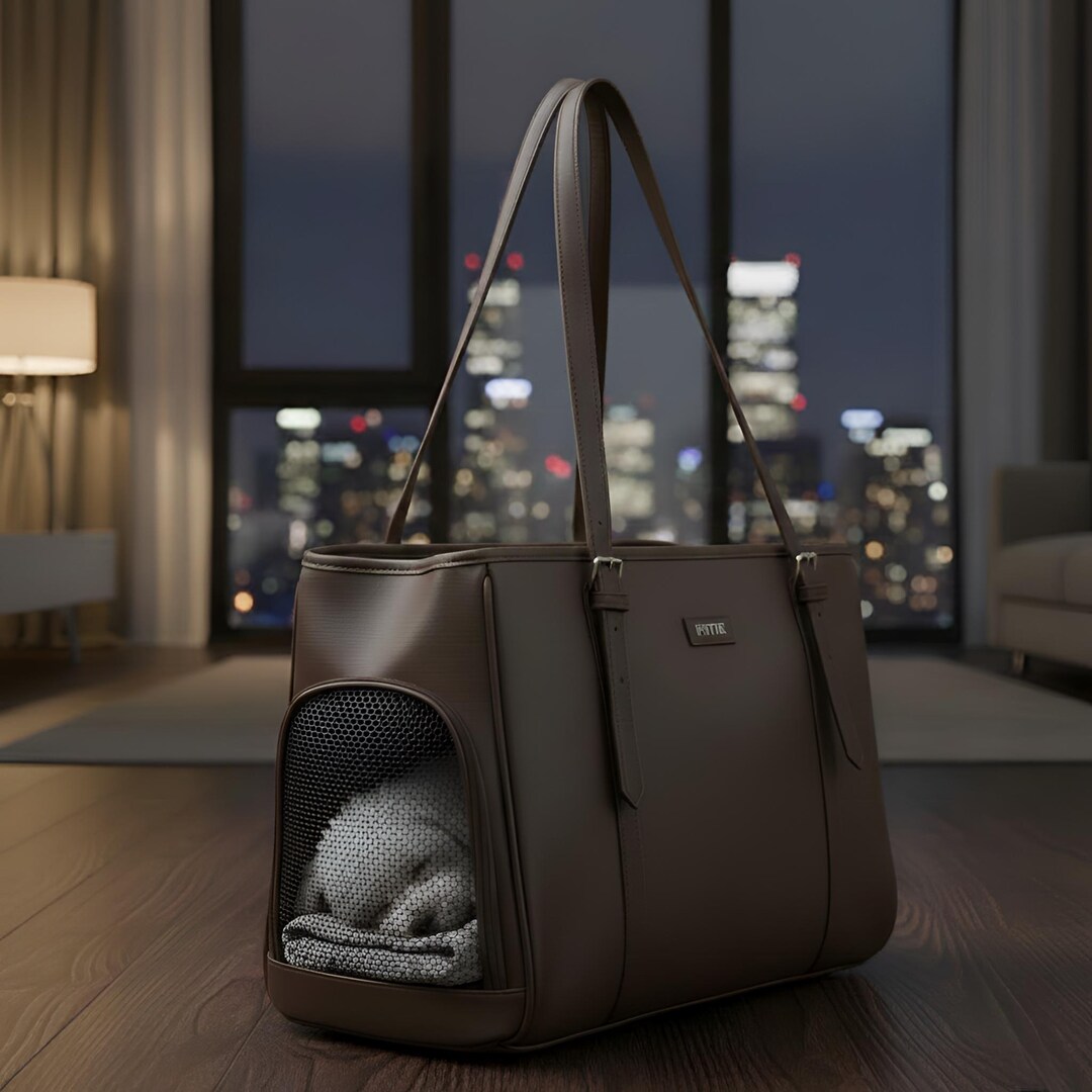 Genuine Leather Pet Tote Carrier | Side Mesh Window Cat Carry Bag ...