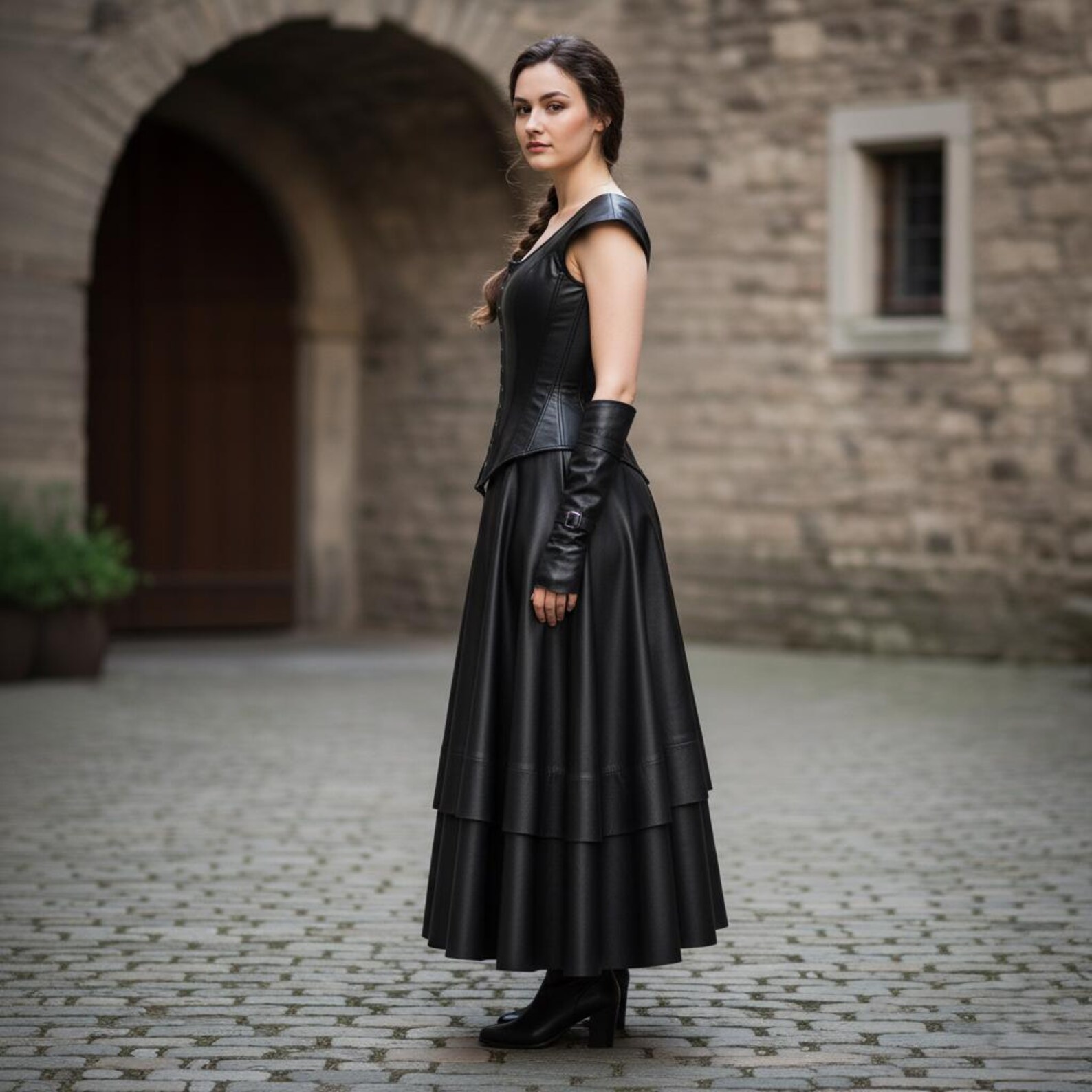 Custom Genuine Leather Medieval Women’s Dress – Handmade Black Corset ...
