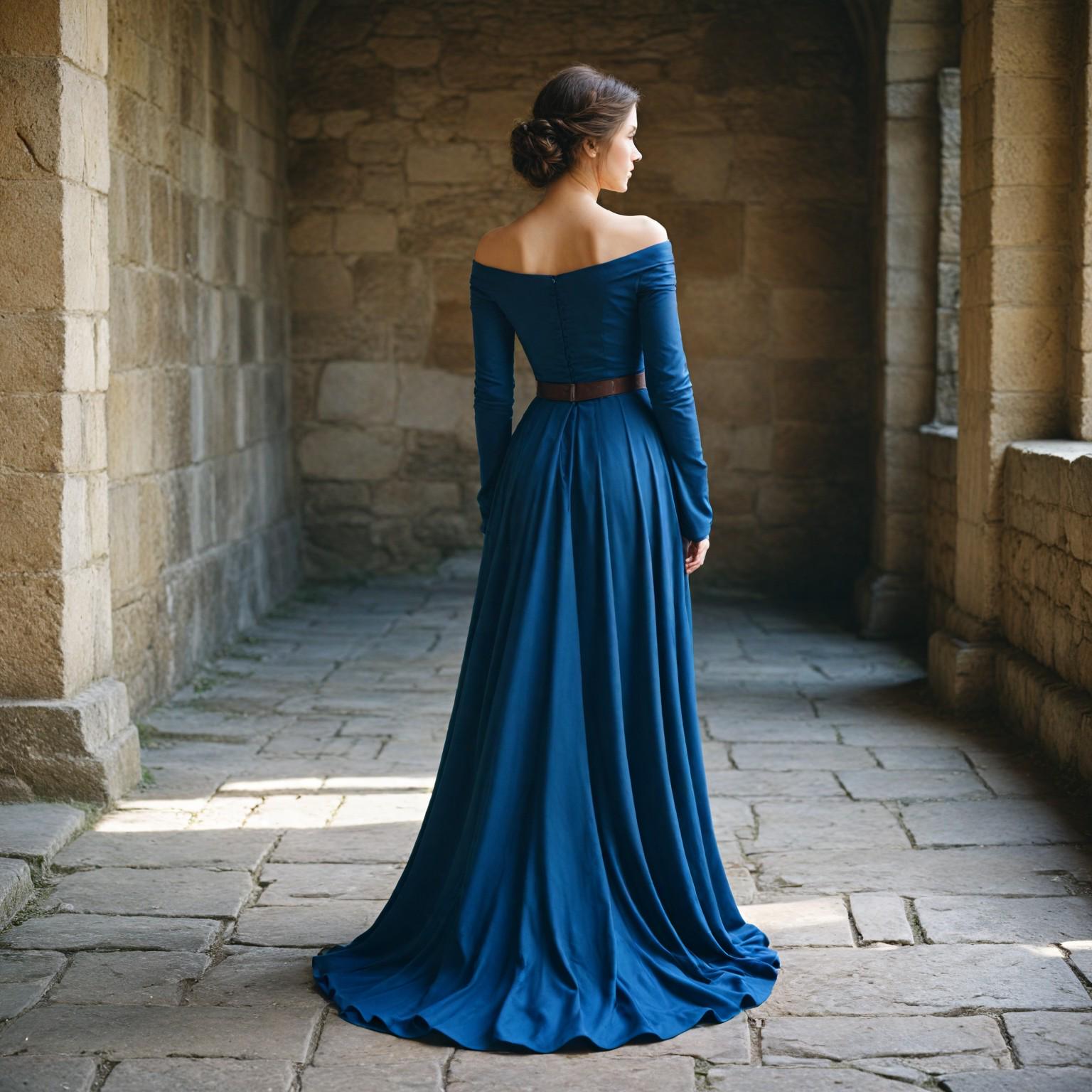 Elegant Royal Blue Medieval Gown Off-shoulder Renaissance Dress Vintage ...