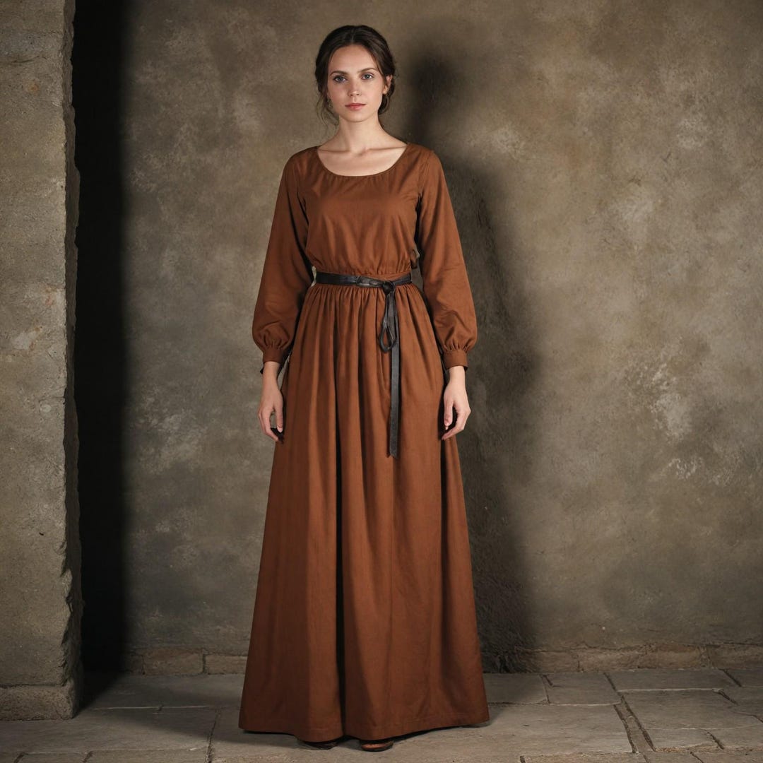 Medieval Brown Peasant Dress | Renaissance Long-sleeve Gown ...