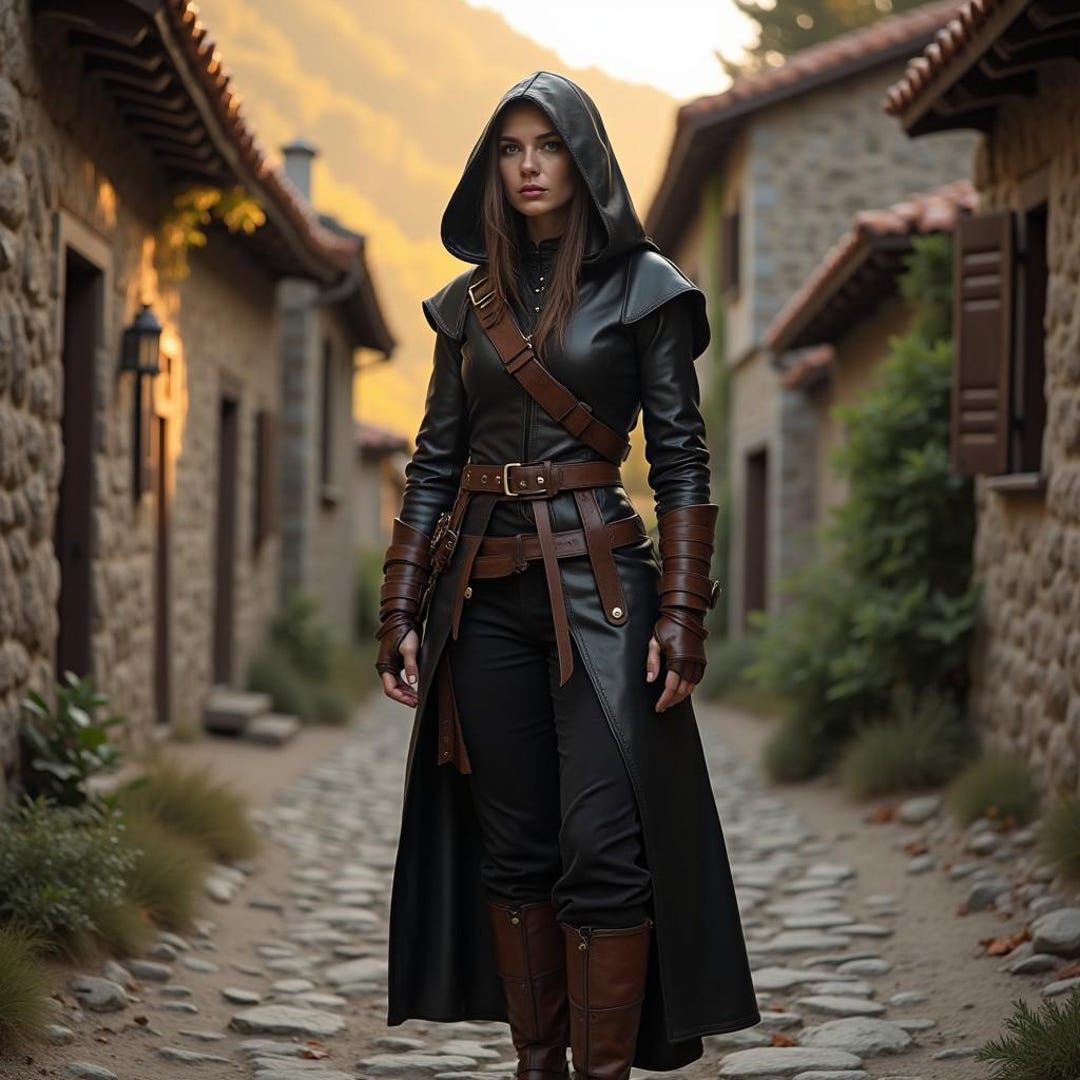 Genuine Leather Hooded Trench Coat | Women's Black Assassin Cloak ...