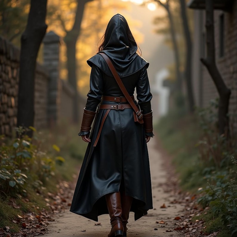 Genuine Leather Hooded Trench Coat | Women's Black Assassin Cloak ...