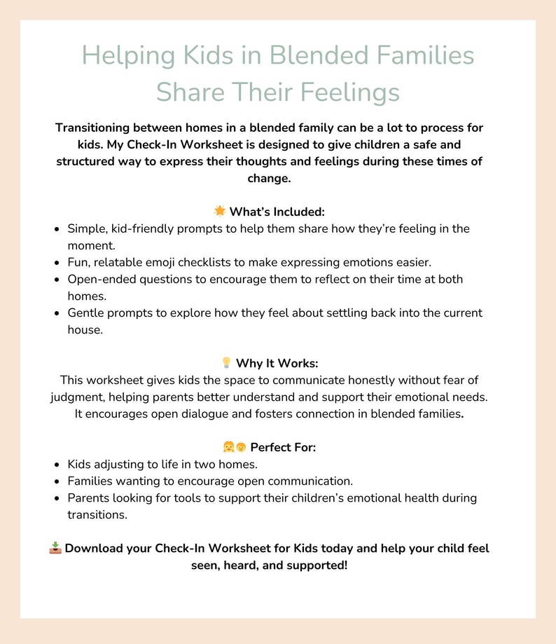 Check in - Helping Kids in Blended Families Share Their Feelings - Etsy