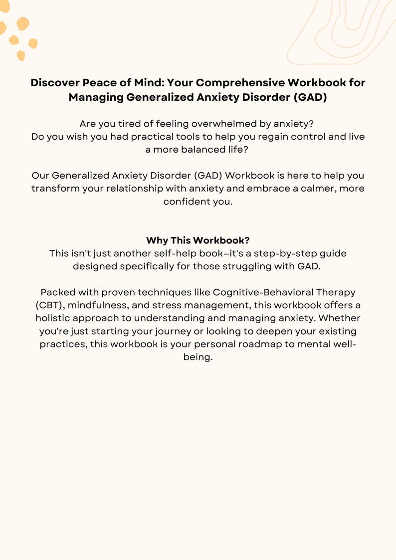 Generalized Anxiety Disorder (GAD) Management: Psychology Workbook With ...