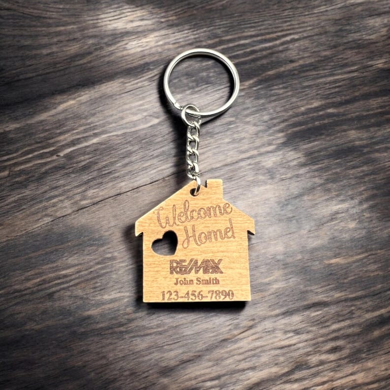 Welcome Home Keychain, Wood Key Chain, Realtor Closing Gift, New Home ...