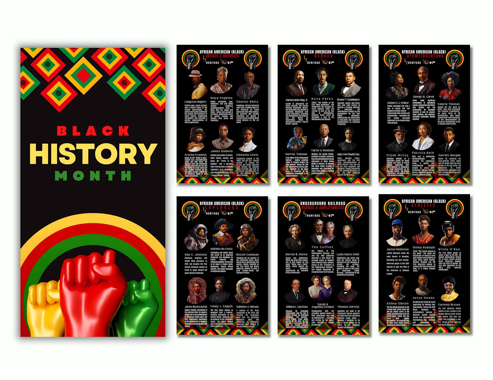 7-PCS Black History Month Educational Posters and Banner Bundle Ft ...