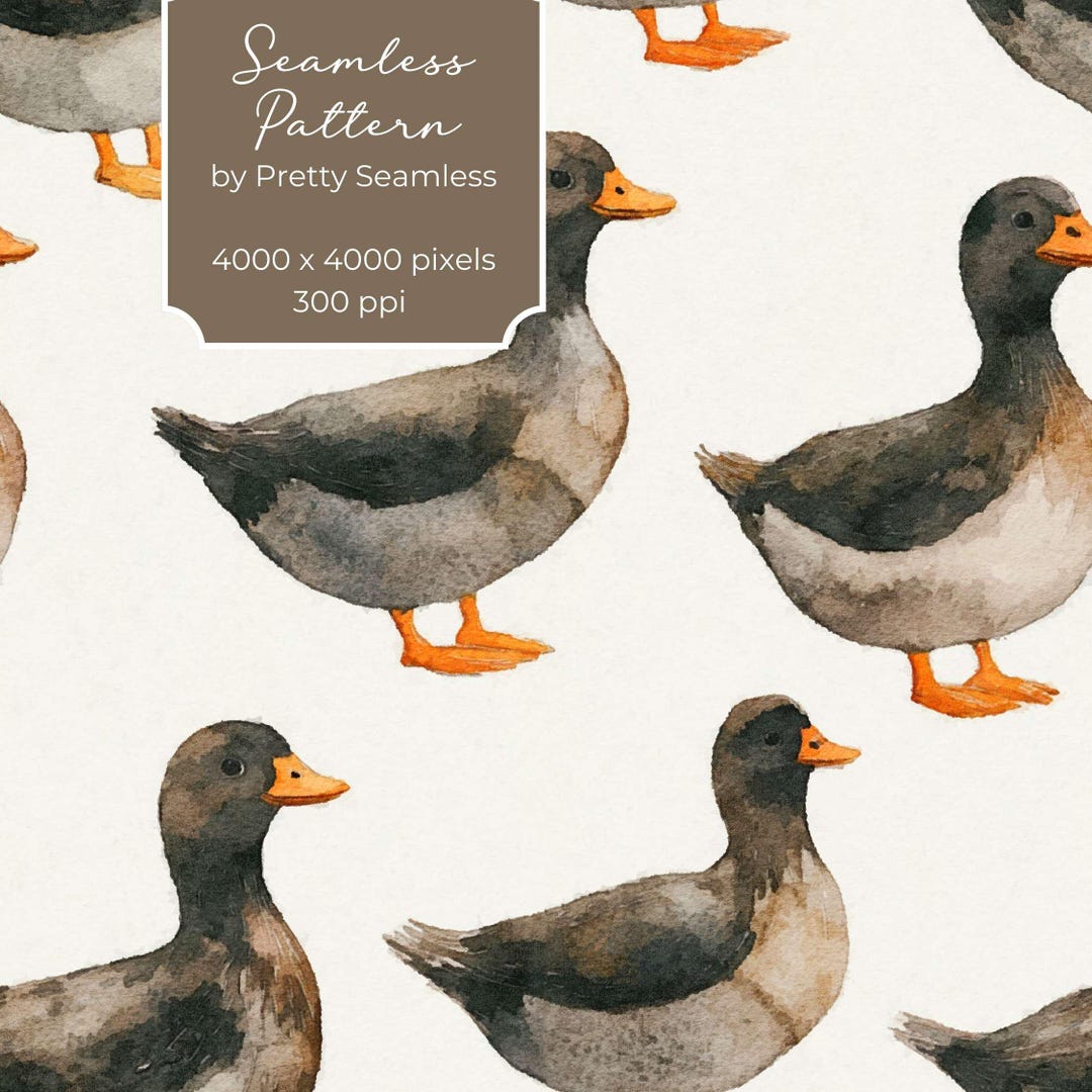 Ducks Homesteading Watercolor Seamless Repeat Pattern With Cute Ducks ...