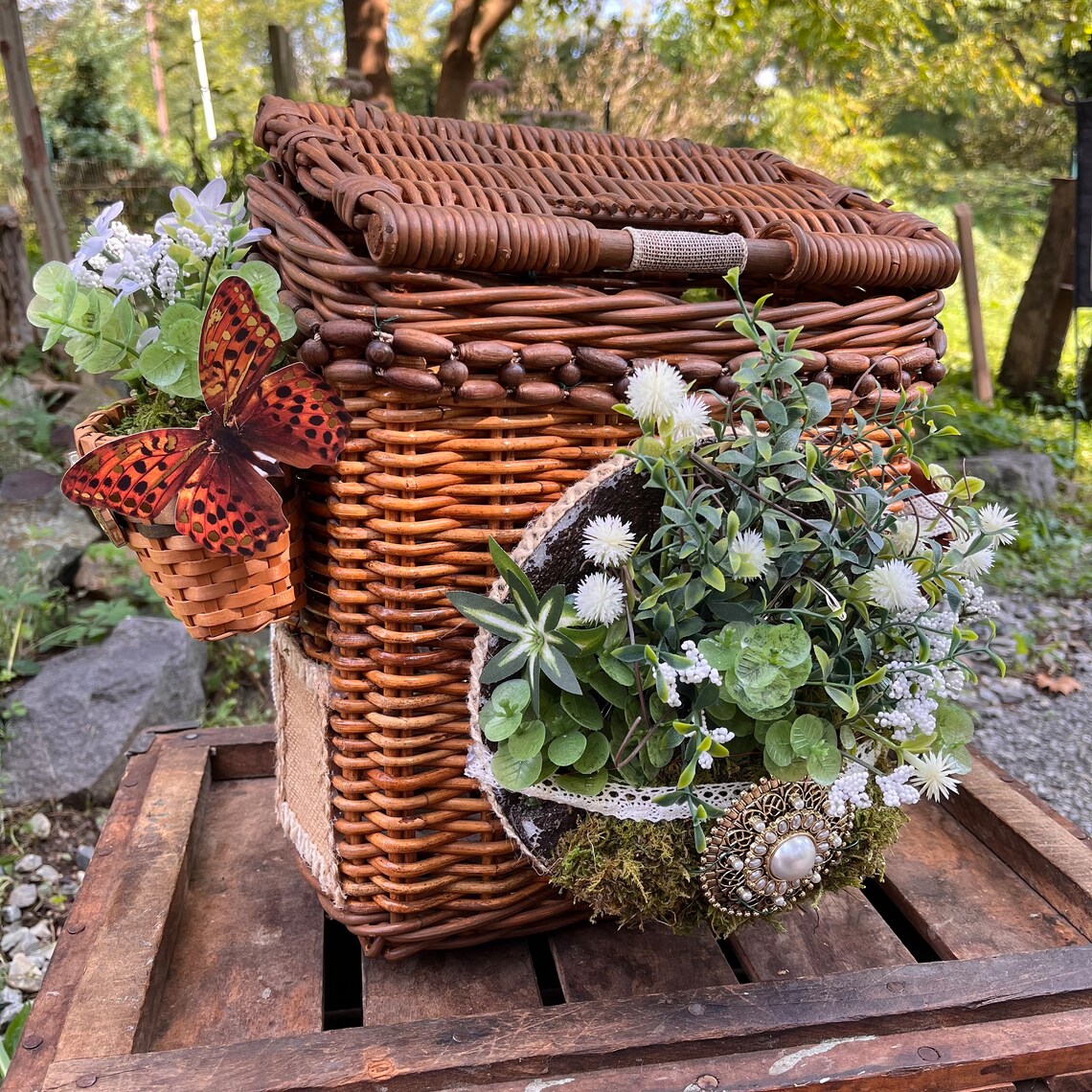 Floral Wicker-basket Backpack - Etsy